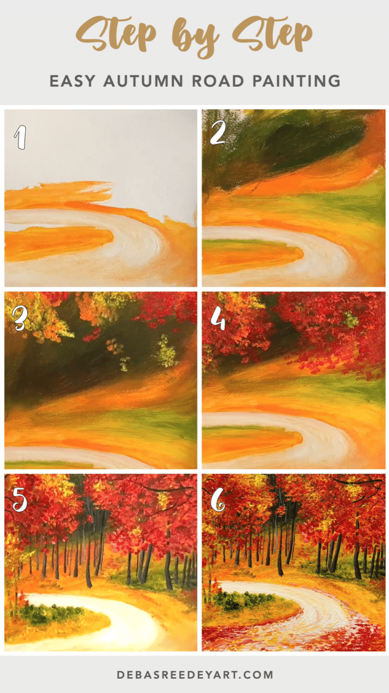 Easy Autumn Road: A Step-by-Step Fall Painting Tutorial for Beginners - Debasree Dey Art